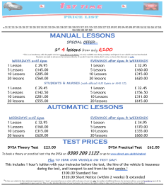 Prices - Driving lessons and instructor training