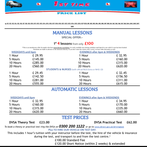 Prices - Driving lessons and instructor training